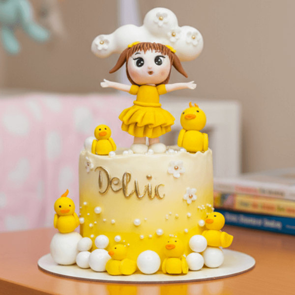 Little Girl Yellow Duck Cake – Cute Kids Birthday Cake